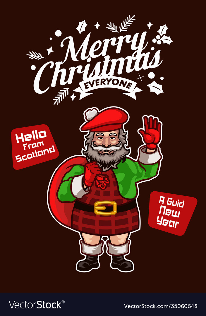 Santa claus from scotland wishes merry christmas Vector Image