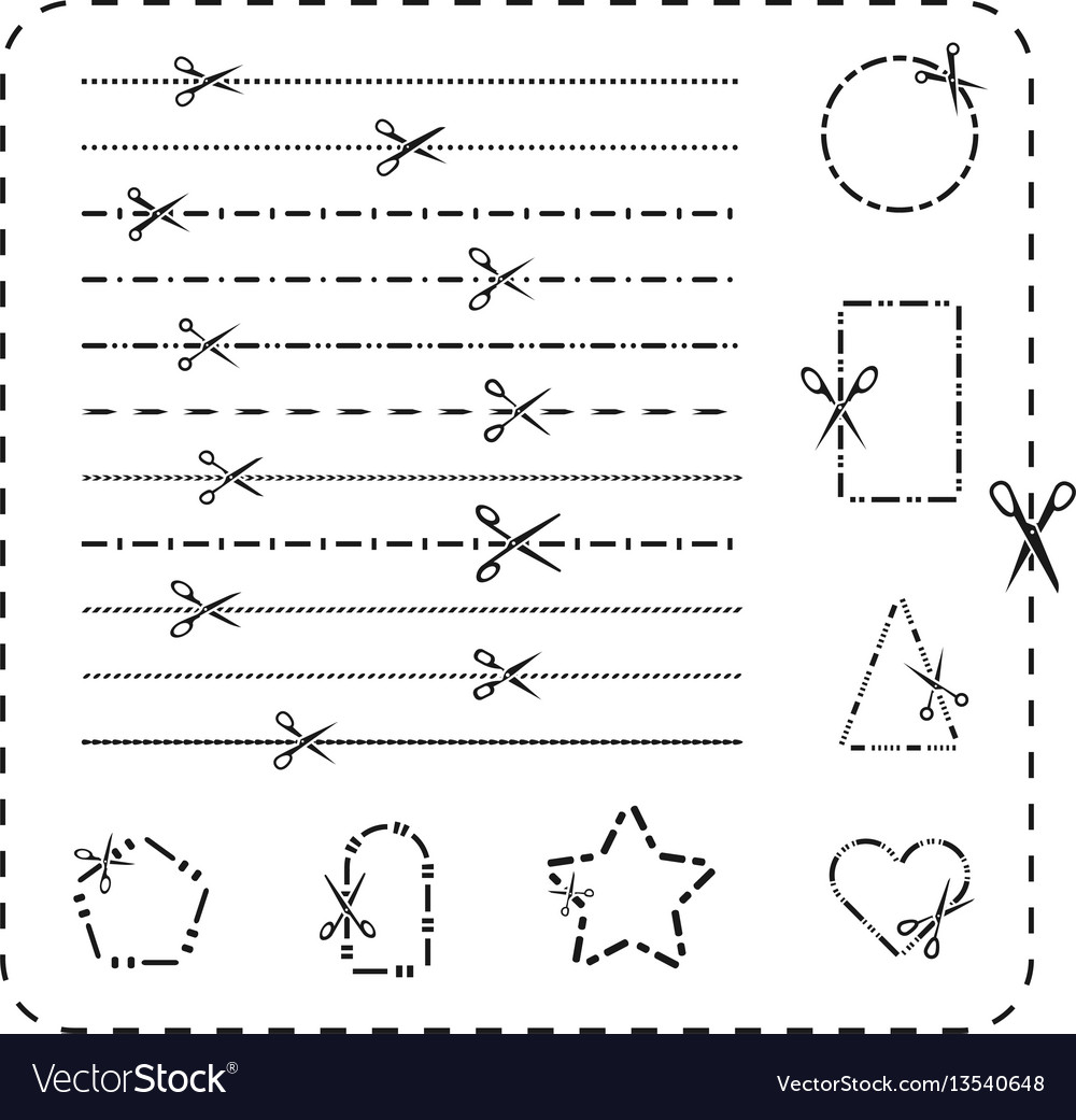 Scissors cutout line icons dashed and Royalty Free Vector