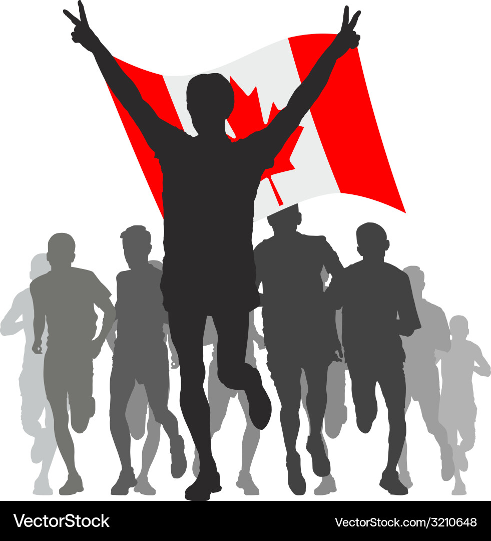 Winner with the canada flag at finish Royalty Free Vector