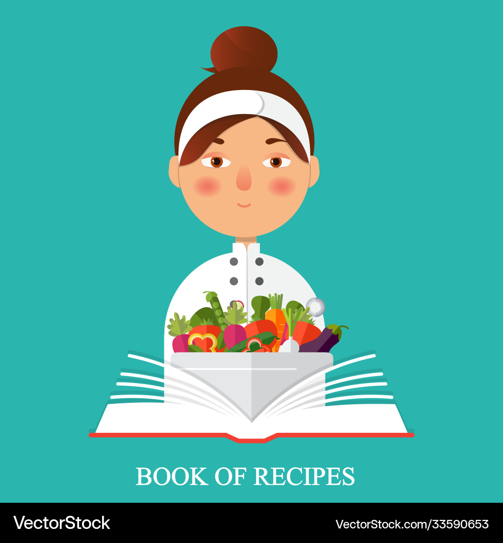 Chef holding recipe cookbook flat color Royalty Free Vector