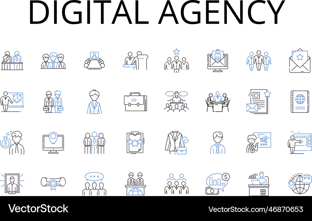 Digital agency line icons collection creative Vector Image