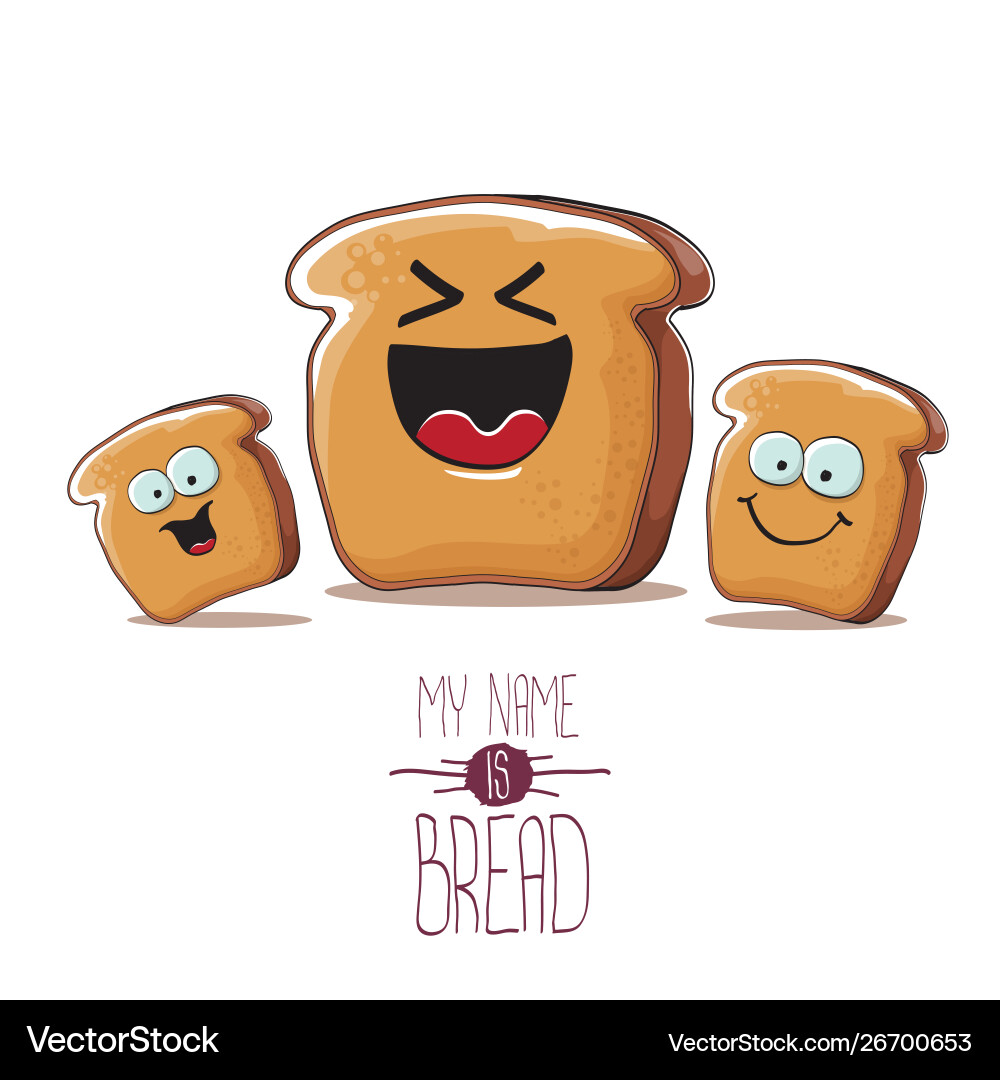 Funky cartoon bread character with friends Vector Image
