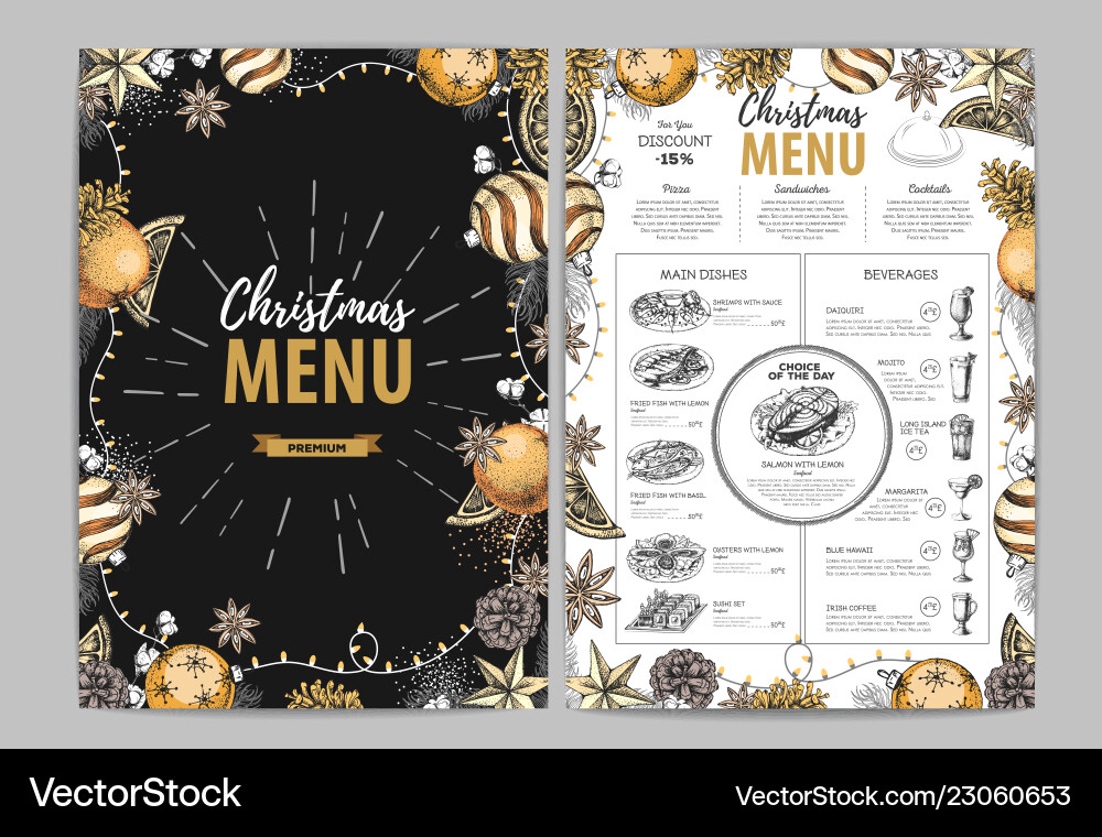 Hand drawing christmas holiday menu design Vector Image