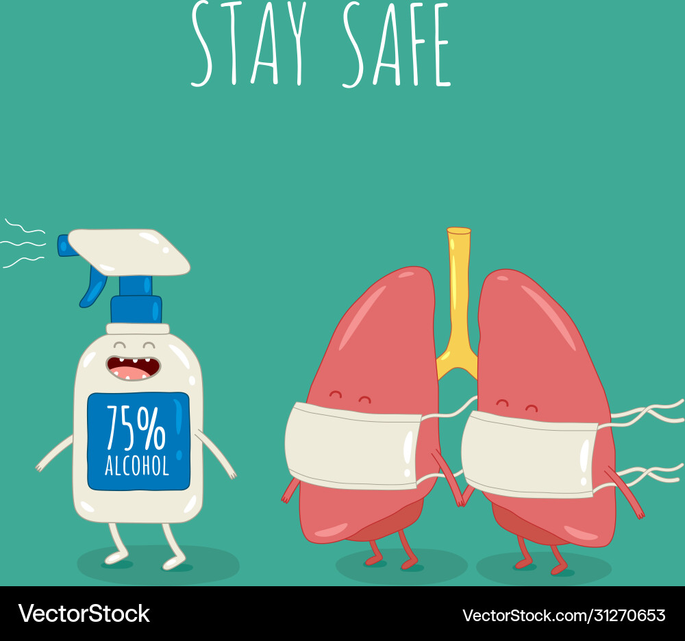 Human lungs wearing face masks and antiseptic Vector Image