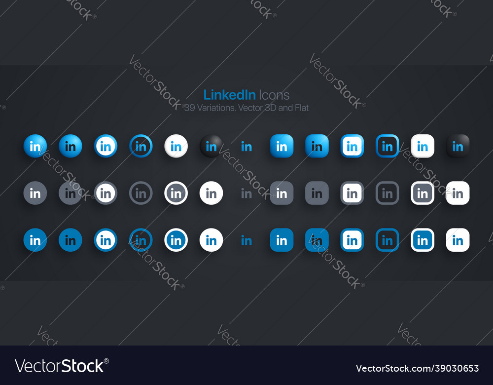 Linkedin icons set modern 3d and flat Royalty Free Vector