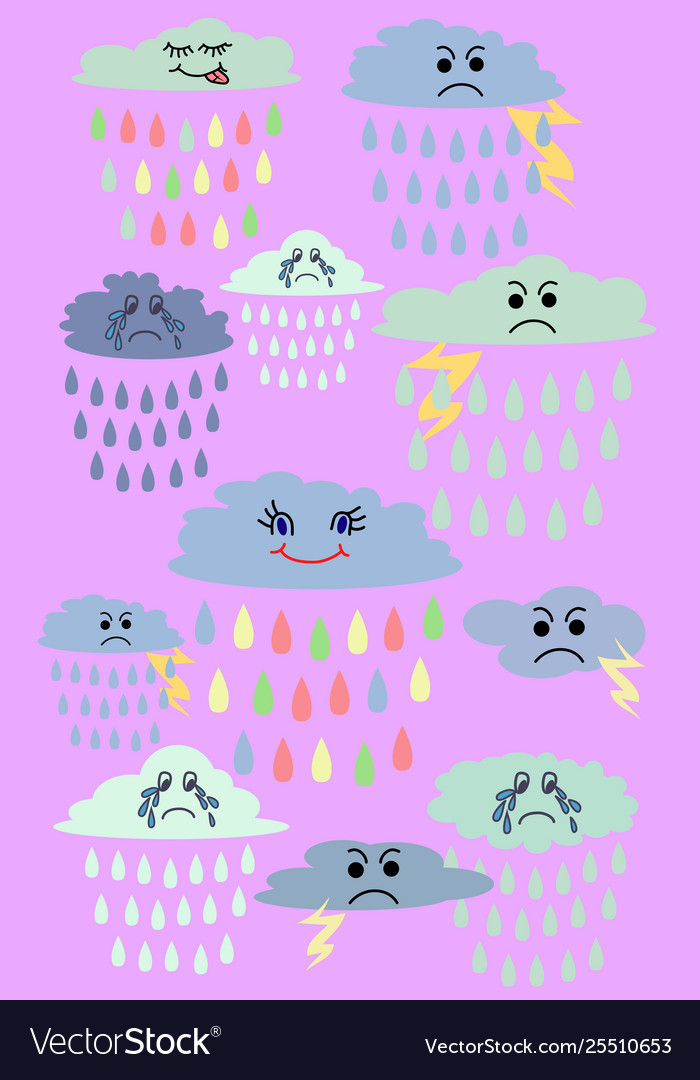 Lovely cute clouds kawaii style set emoticons Vector Image