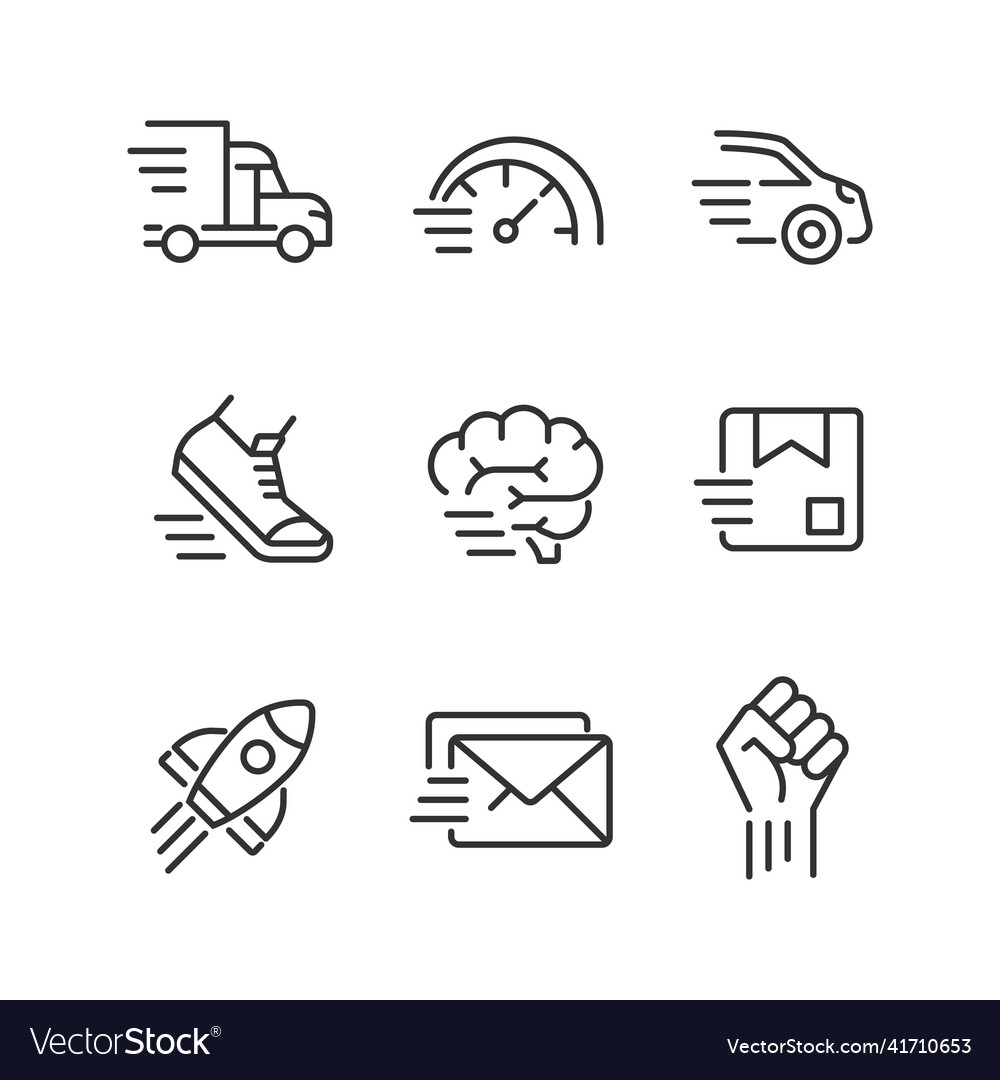 Motion and speed pixel perfect linear icons set Vector Image