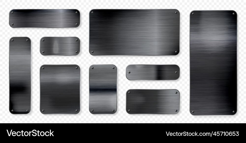 Realistic black metal banners collection brushed Vector Image