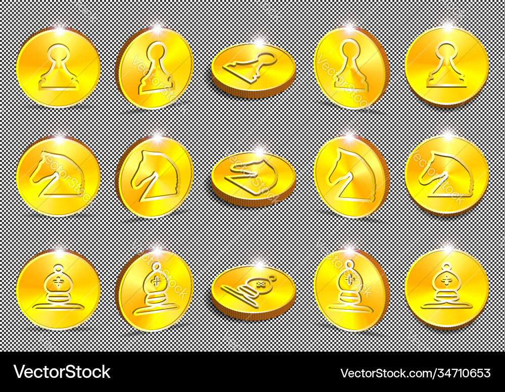 Set 3d gold chess coin tokens Royalty Free Vector Image