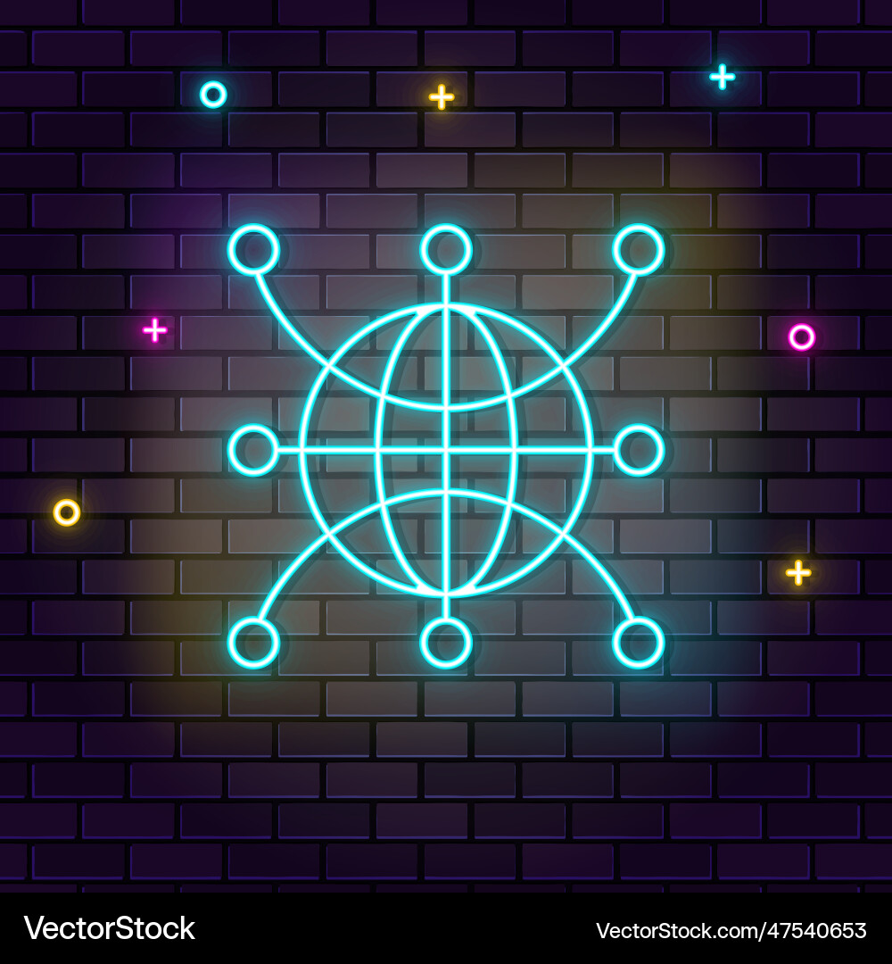 Web global network world icon neon on wall Vector Image