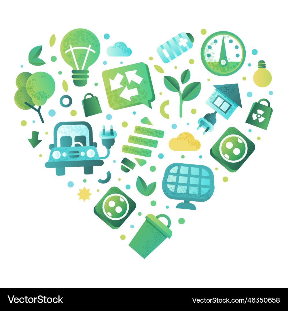 Eco life objects in heart shape ecology and Vector Image