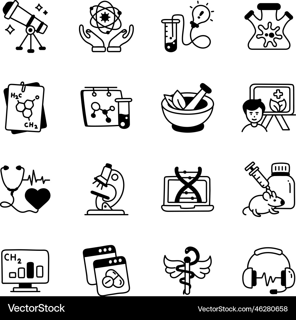 Medical science icon set in doodle style Vector Image