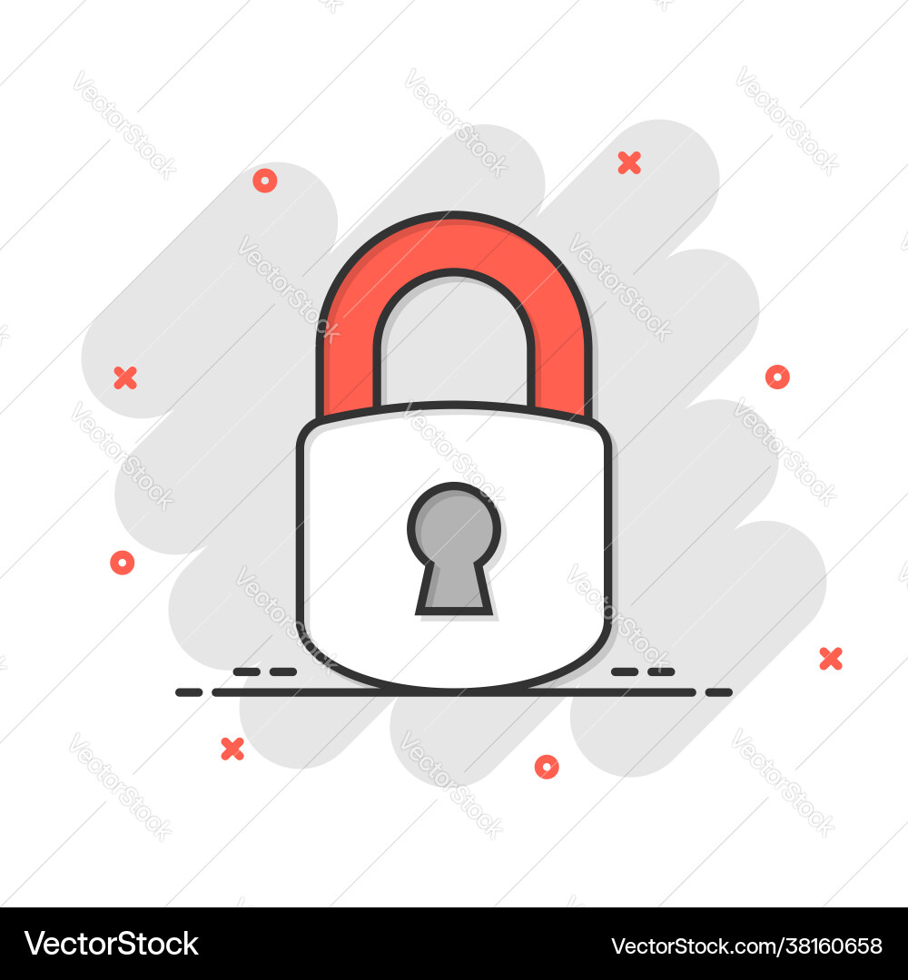 Padlock icon in comic style lock cartoon on white Vector Image