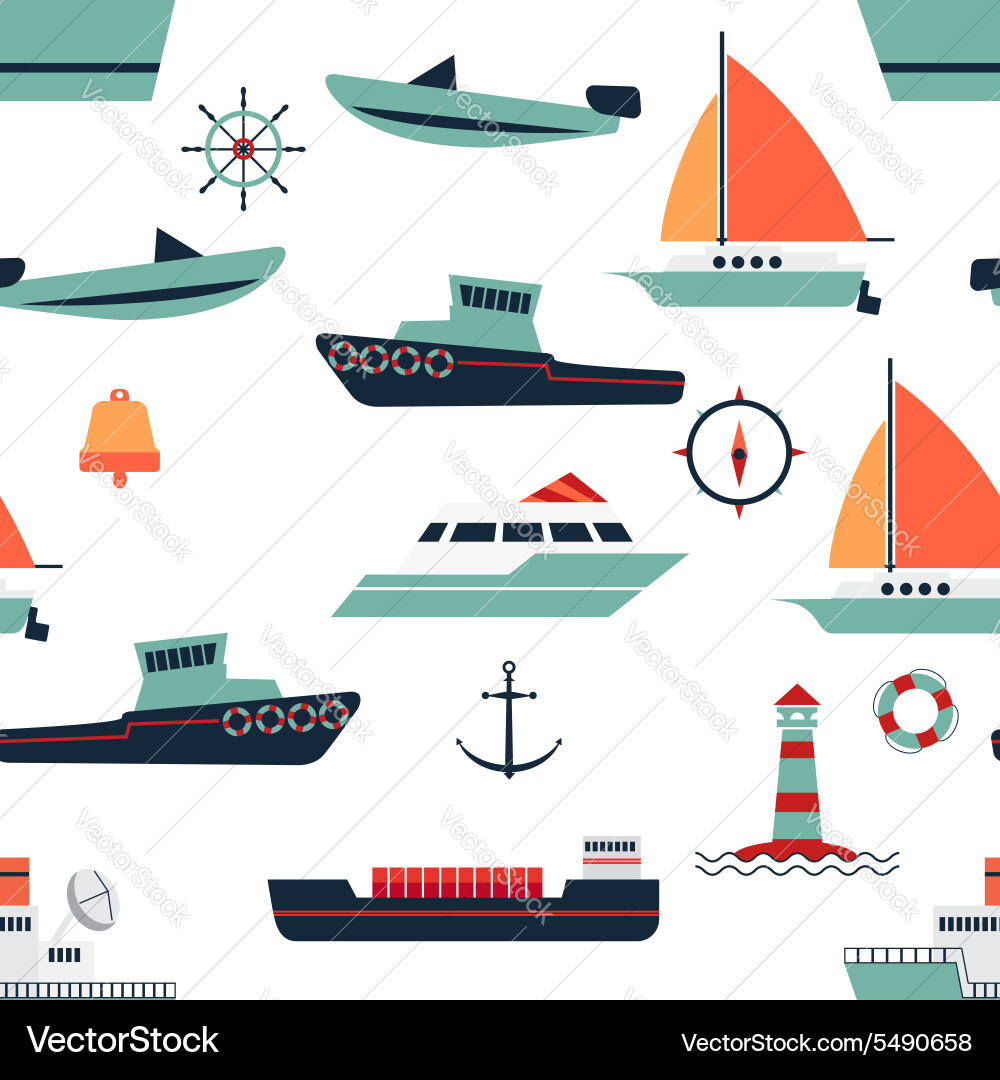Pattern of ships and boats Royalty Free Vector Image