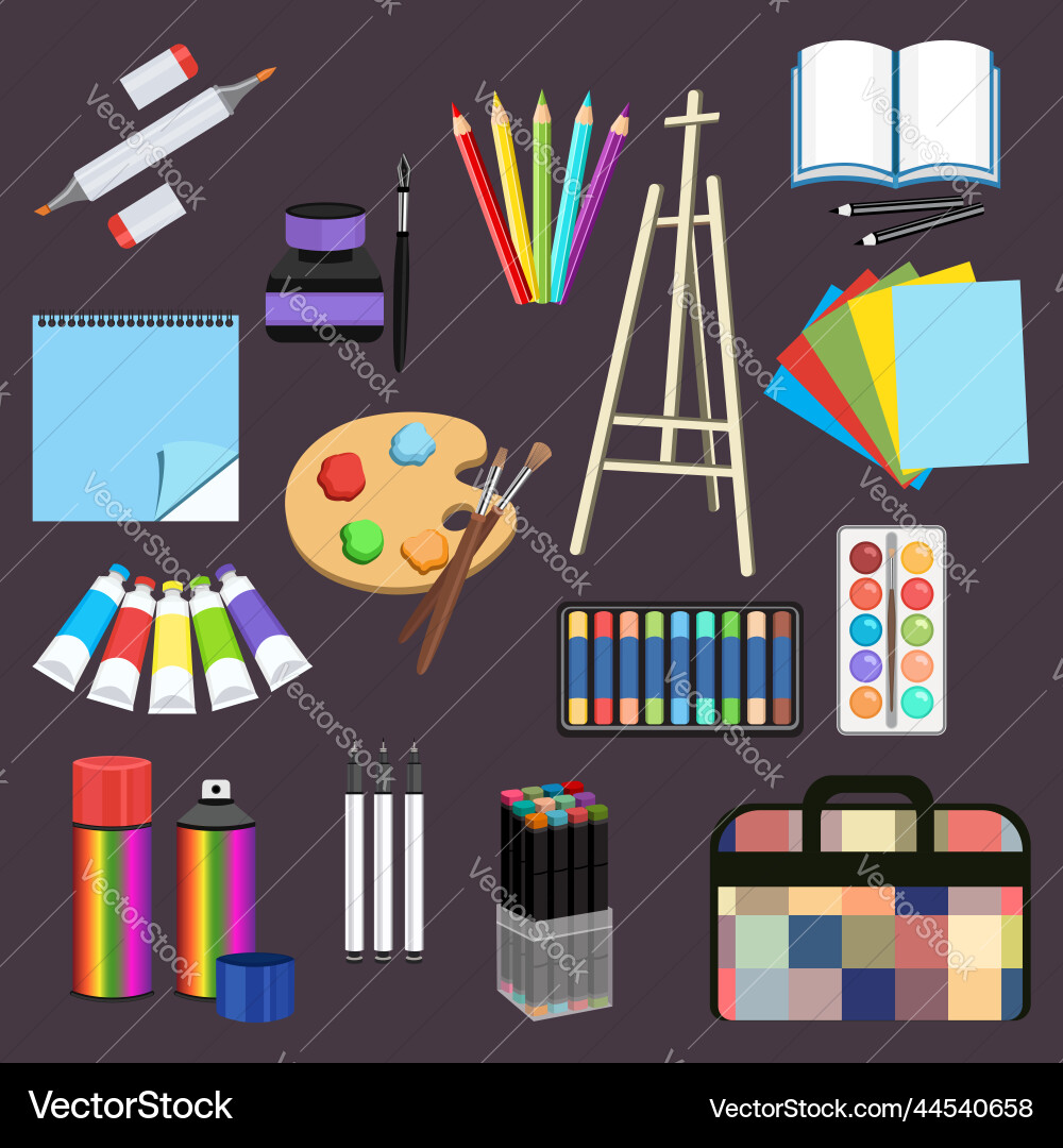 Realistic art supplies set materials Royalty Free Vector