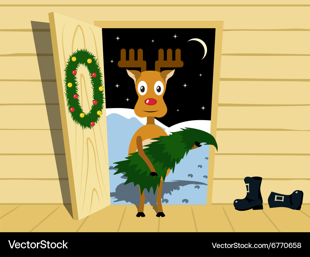 Rudolph with the christmas tree Royalty Free Vector Image