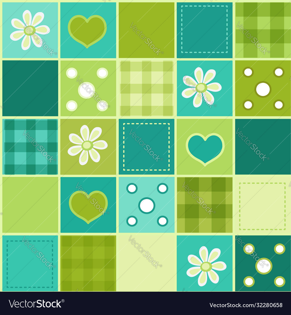 Seamless patchwork pattern in green tones Vector Image