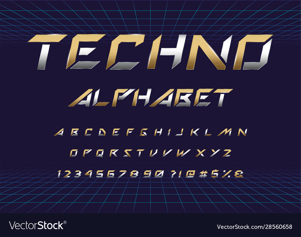 Techno font Royalty Free Vector Image - VectorStock