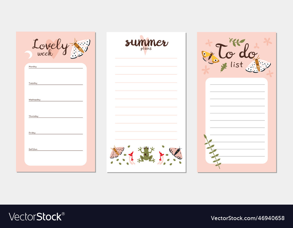 Trendy editable weekly summer planner and to do Vector Image