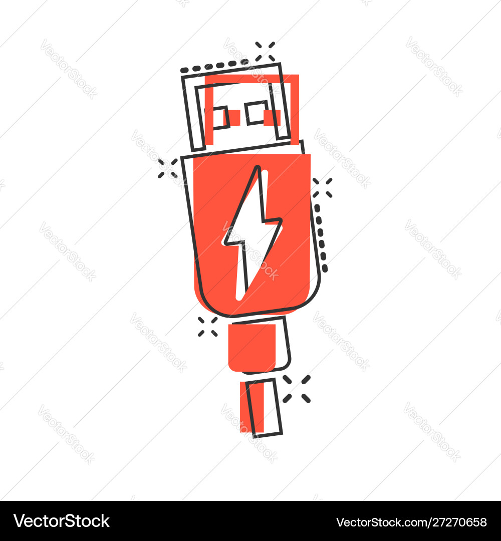 Usb cable icon in comic style electric charger Vector Image