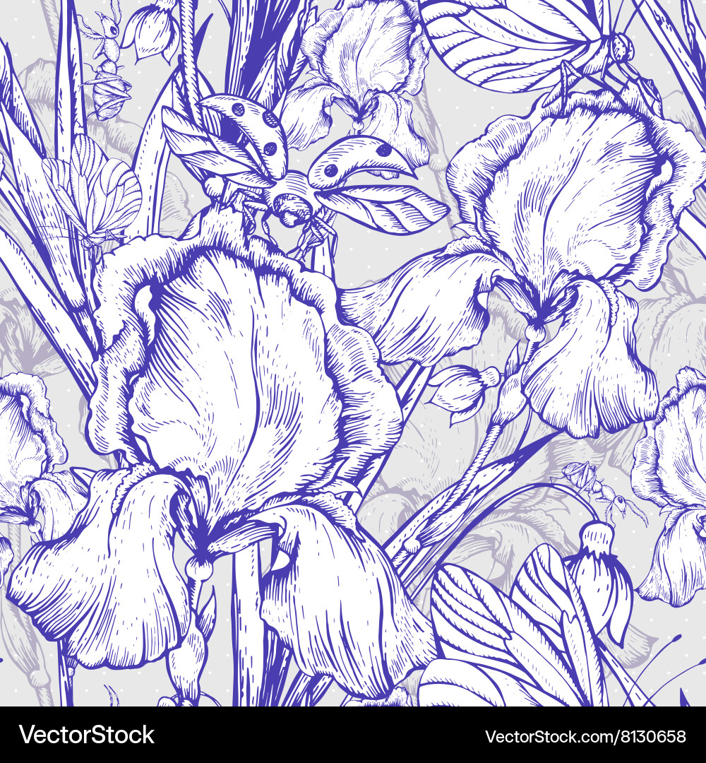 Vintage garden flowers seamless pattern Royalty Free Vector