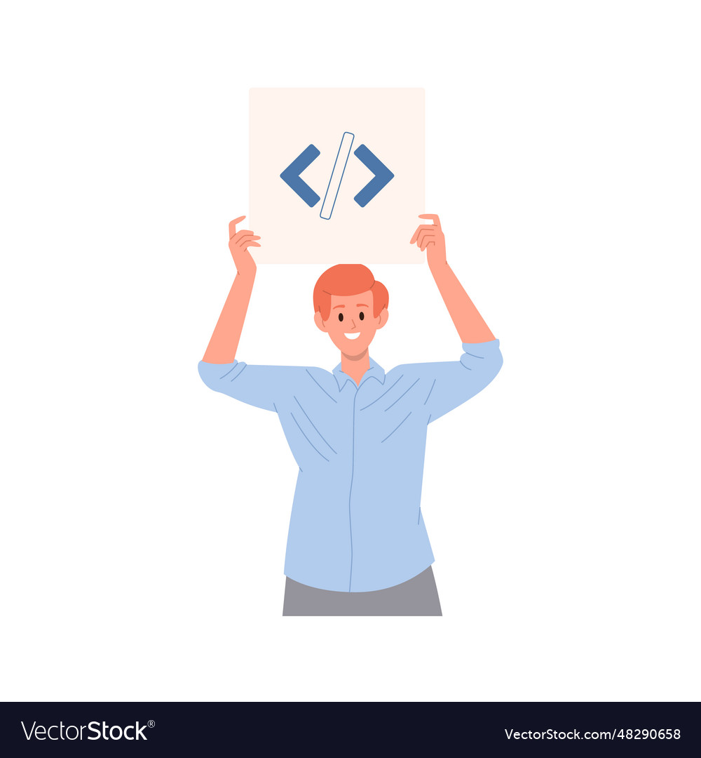 Web developer cartoon male character showing Vector Image