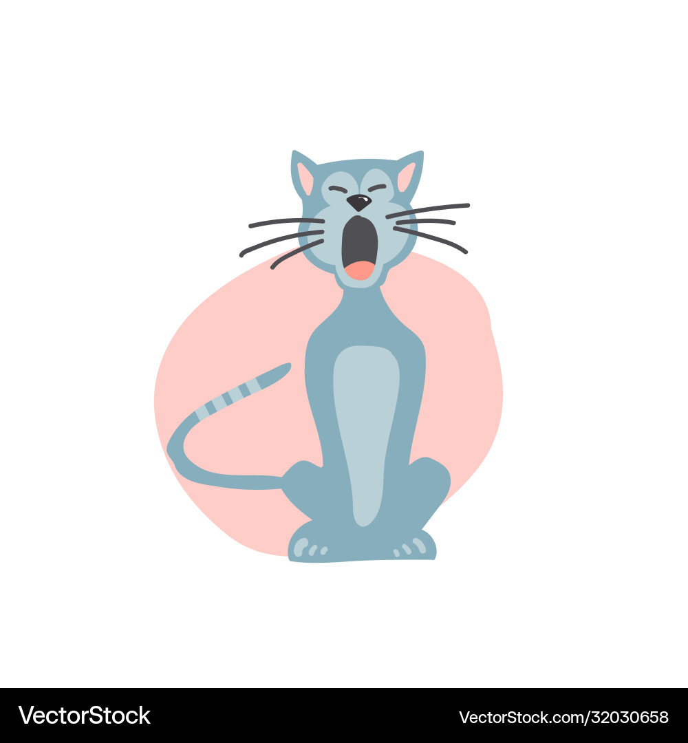 Yawning grey cat on a pink background icon Vector Image