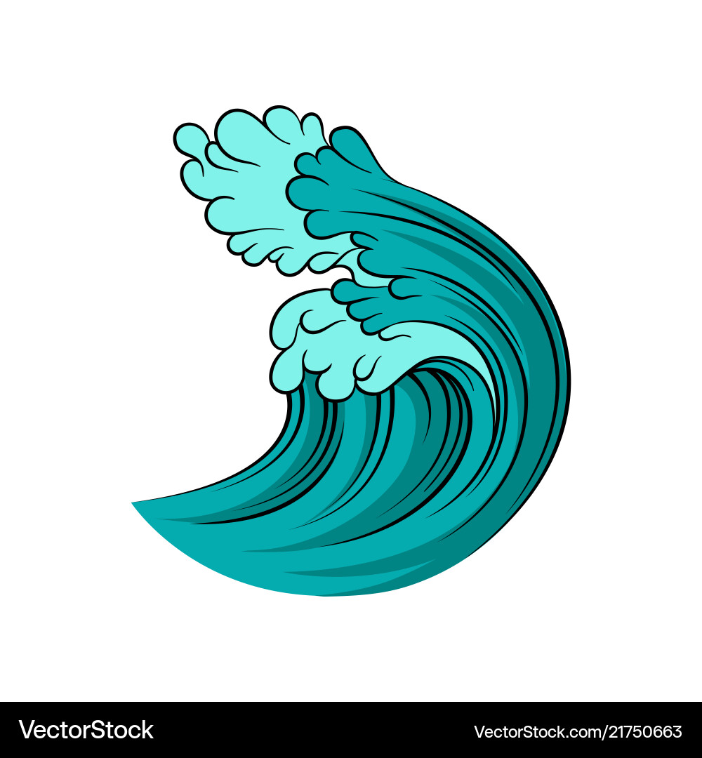 Big blue ocean wave with black outline isolated Vector Image