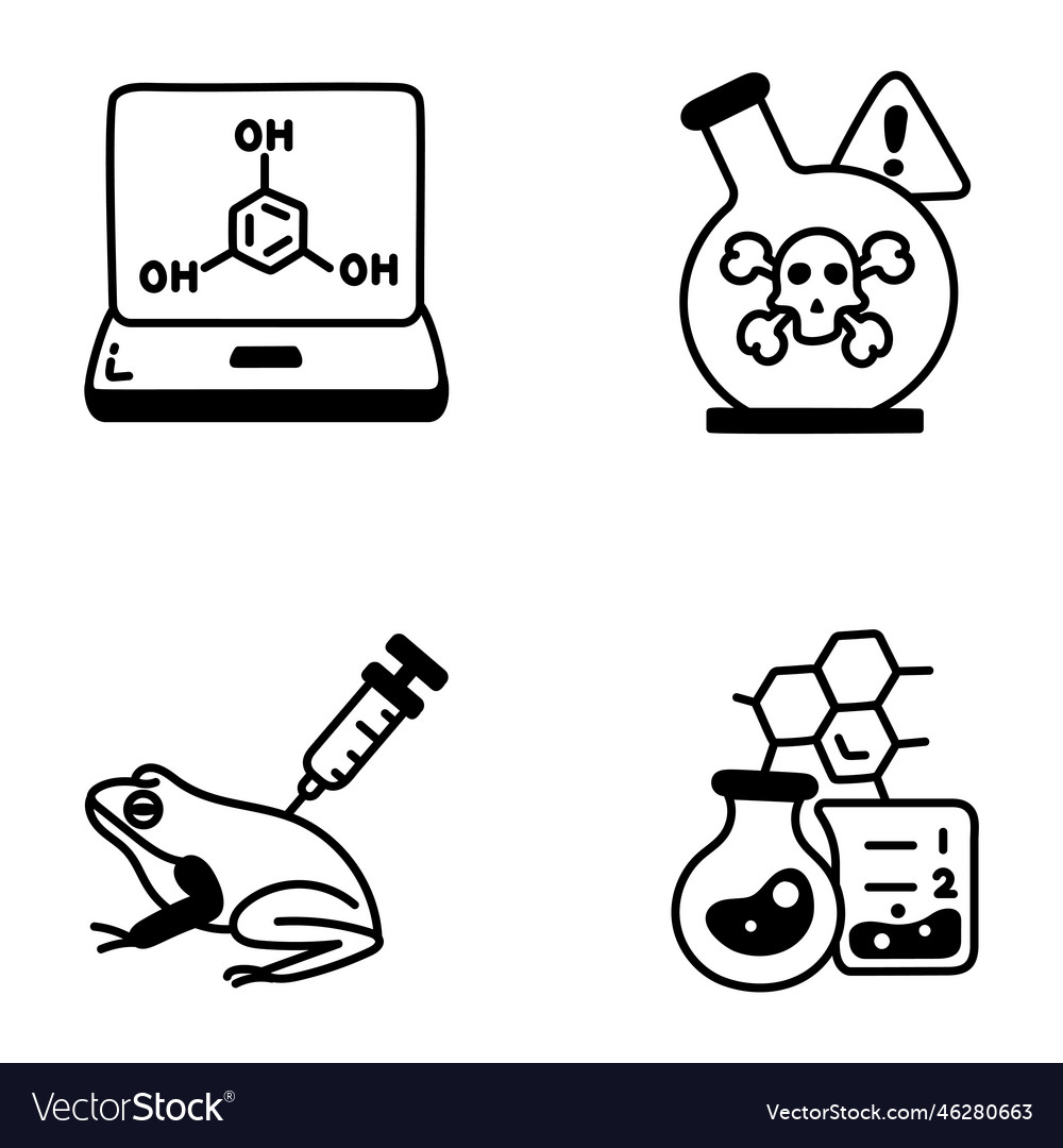 Bundle of sketchy lab experiment icons Royalty Free Vector