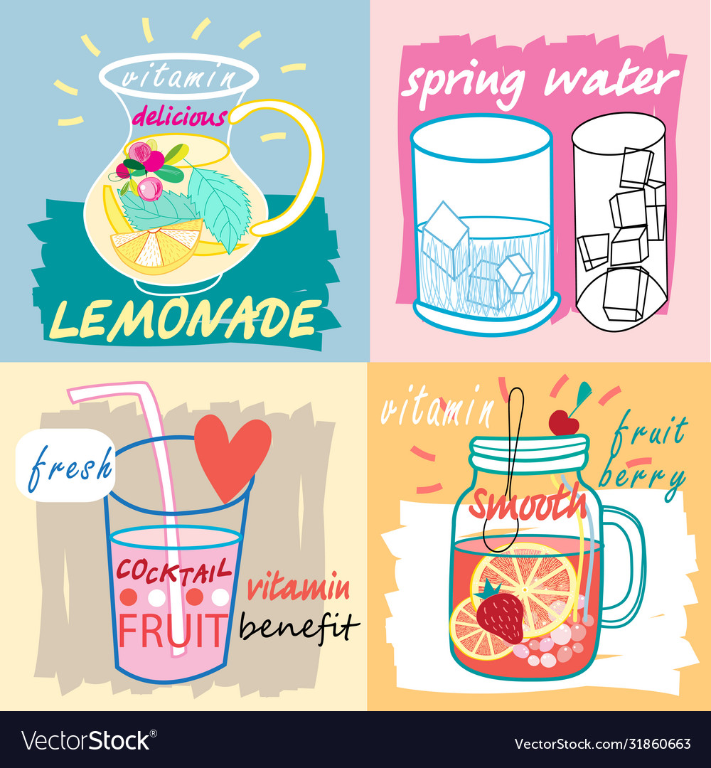 Different fruit drinks Royalty Free Vector Image
