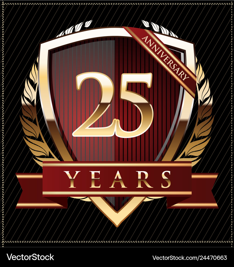 Golden shield anniversary 25 years Royalty Free Vector Image