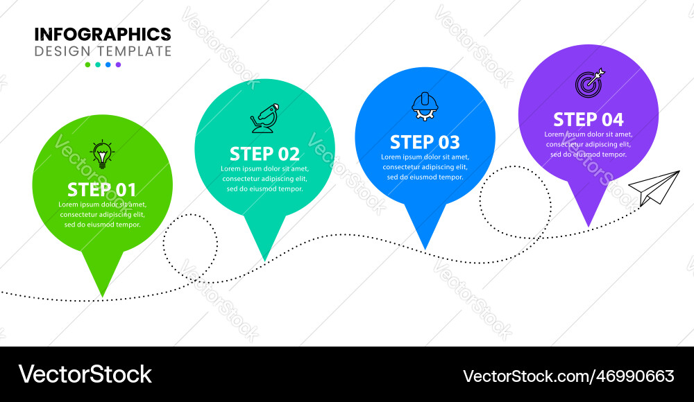 Infographic template paper plane with line and 4 Vector Image