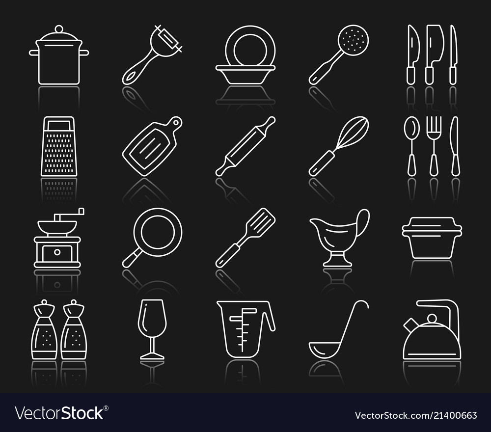 Kitchenware simple white line icons set Royalty Free Vector Kitchenware simple white line icons set Royalty Free Vector