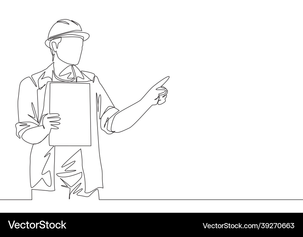 One single line drawing of young construction Vector Image