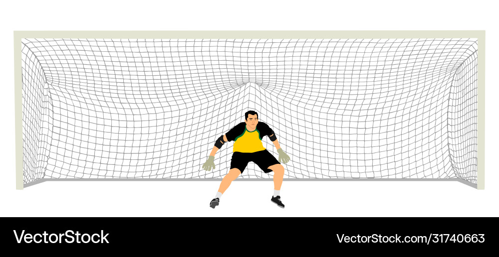 Soccer goalkeeper in front goal net Royalty Free Vector