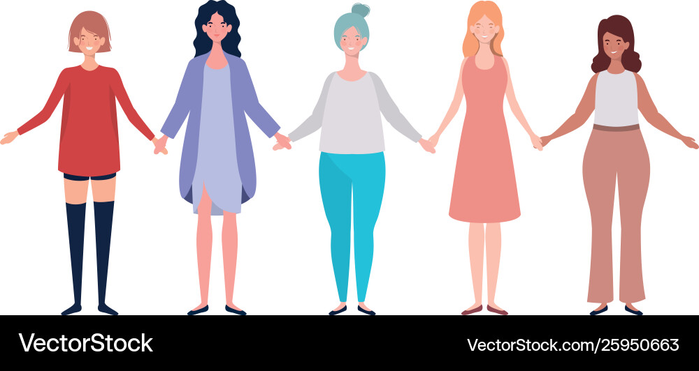 Young women standing on white background Vector Image