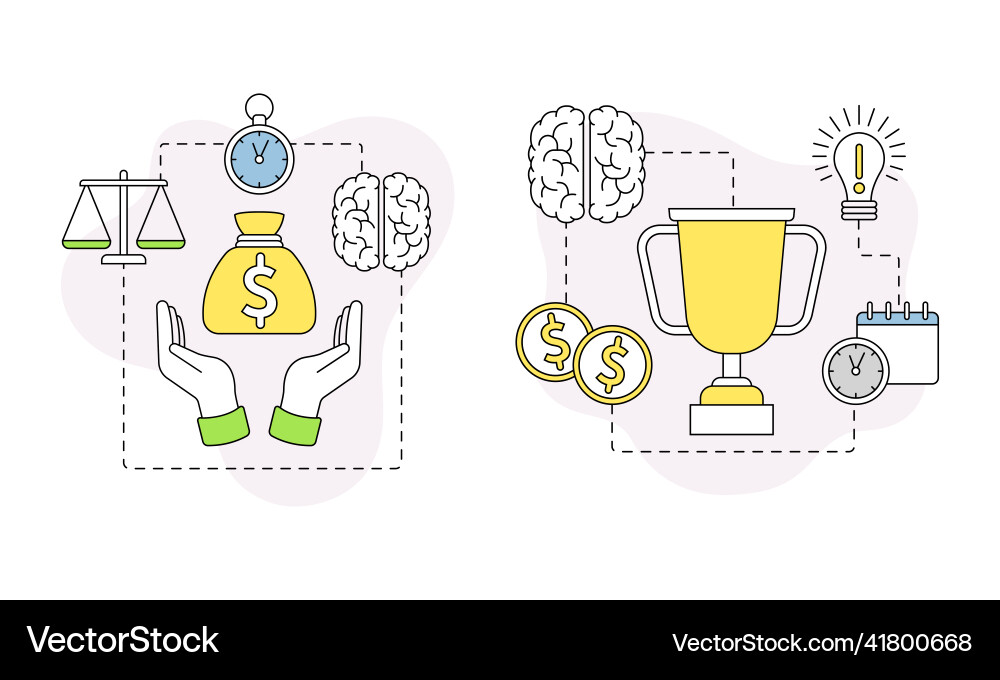 Business management lined symbols set Royalty Free Vector