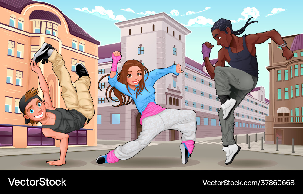 Funny breakdancers in city Royalty Free Vector Image
