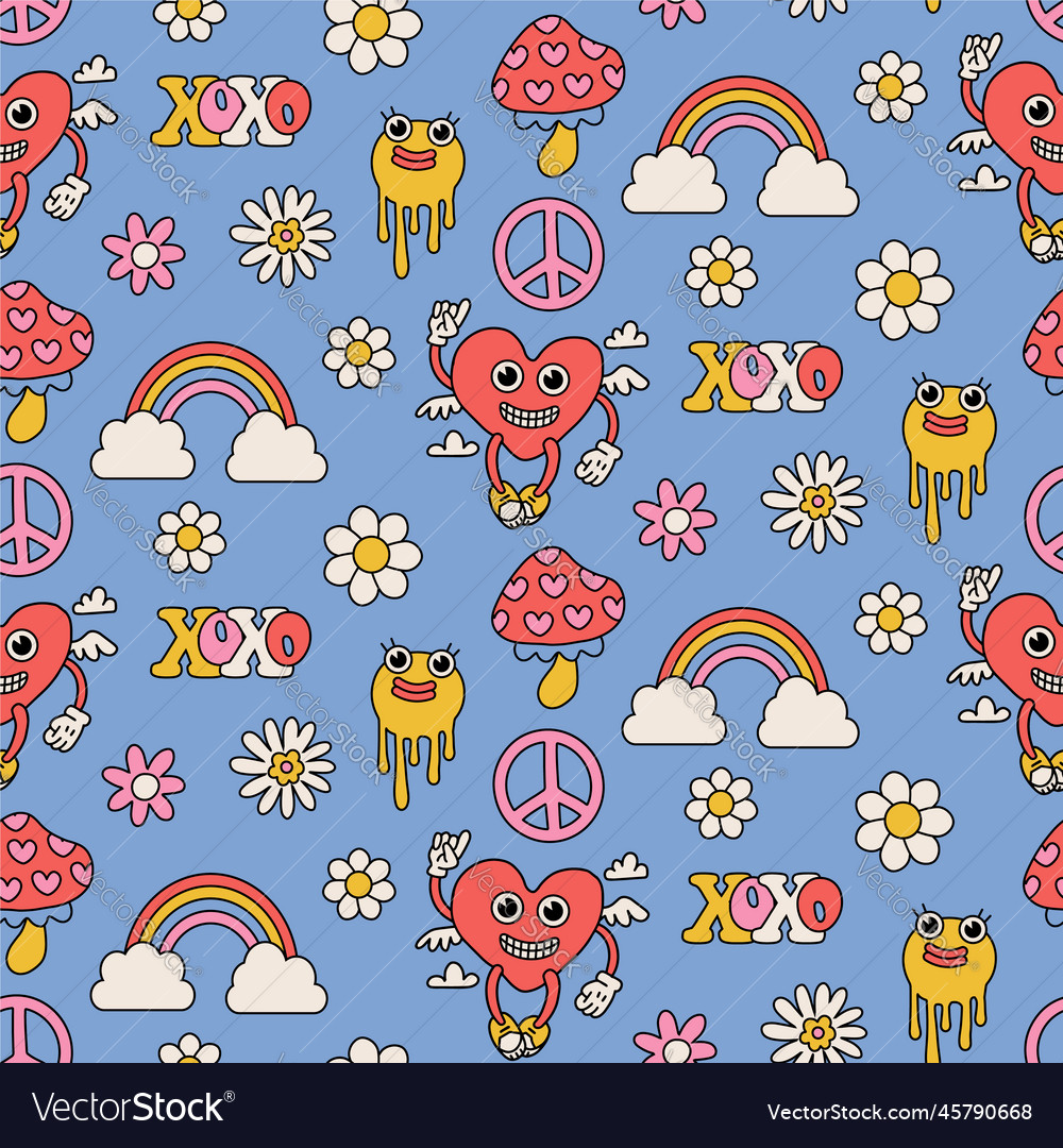 Groovy retro valentine s day love and hearts Vector Image
