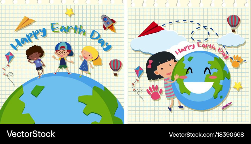 Happy earth day with kids Royalty Free Vector Image
