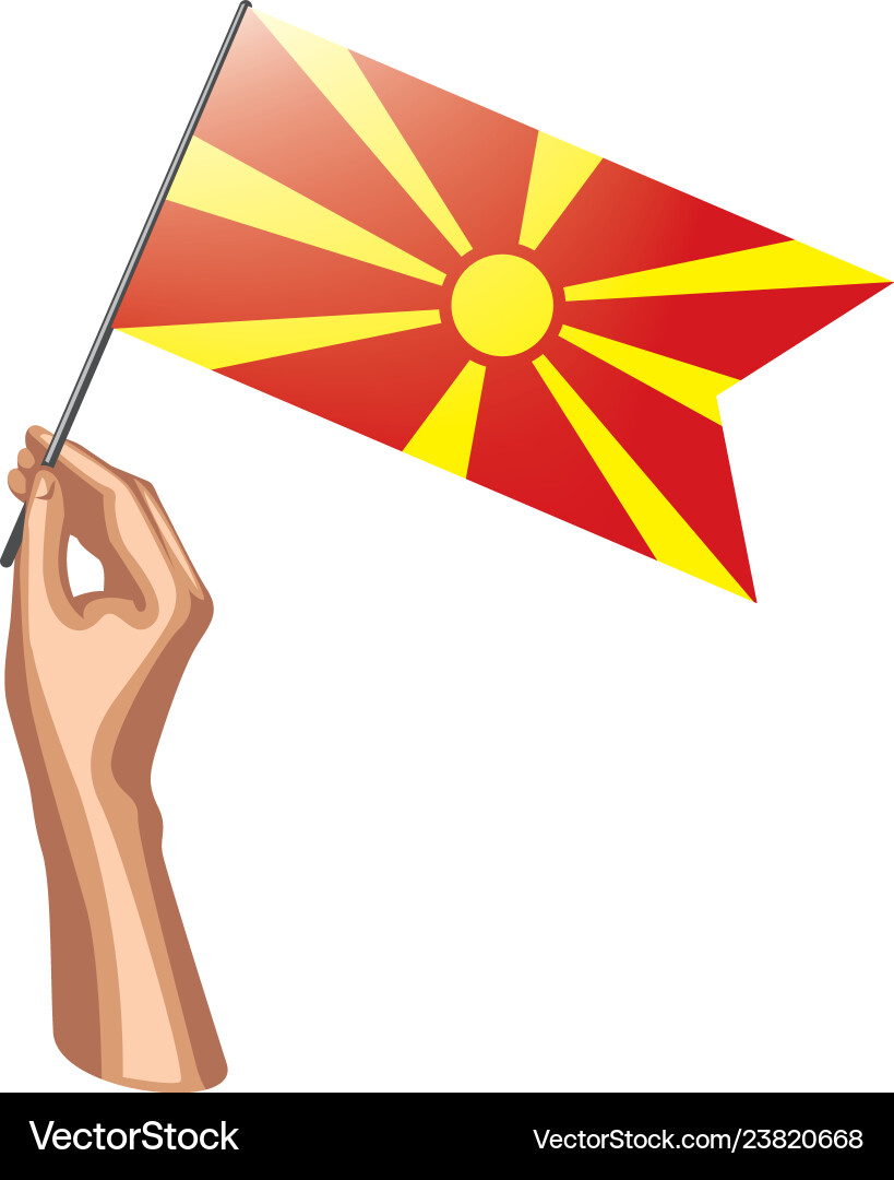 Macedonia flag and hand on white background Vector Image