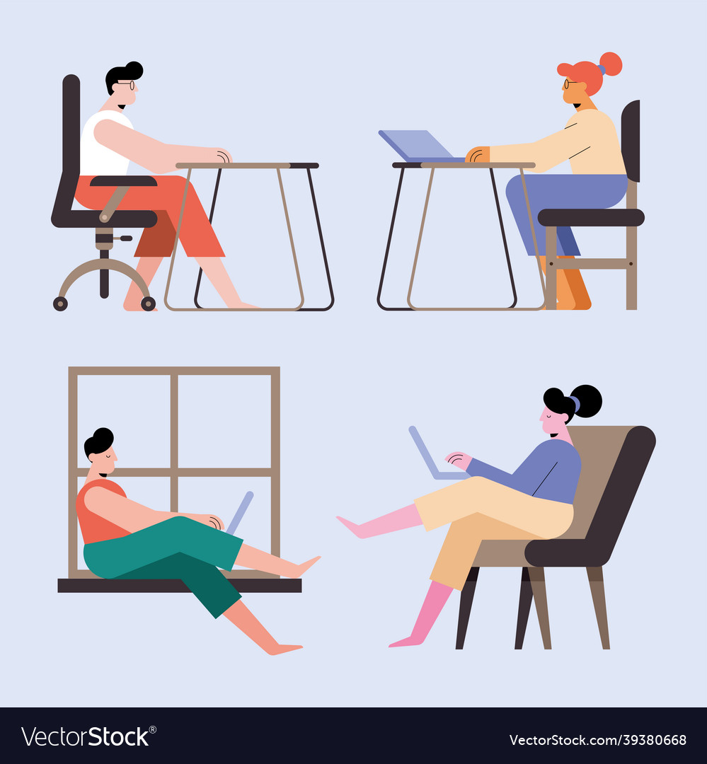 People collection with laptop working Royalty Free Vector