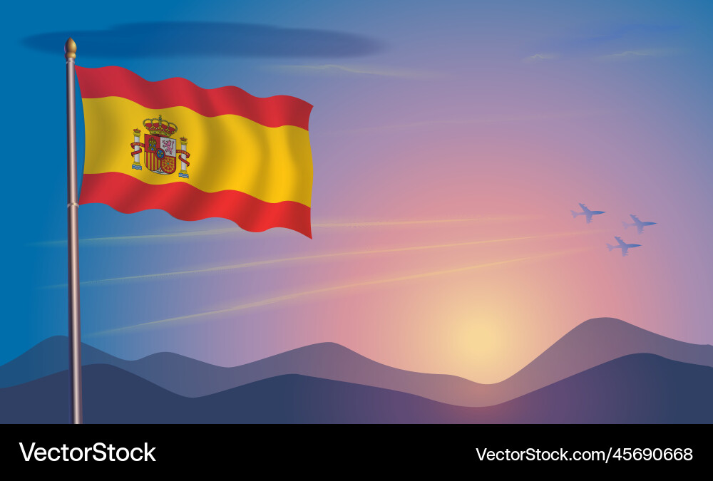 Spain flag in the morning sun Royalty Free Vector Image