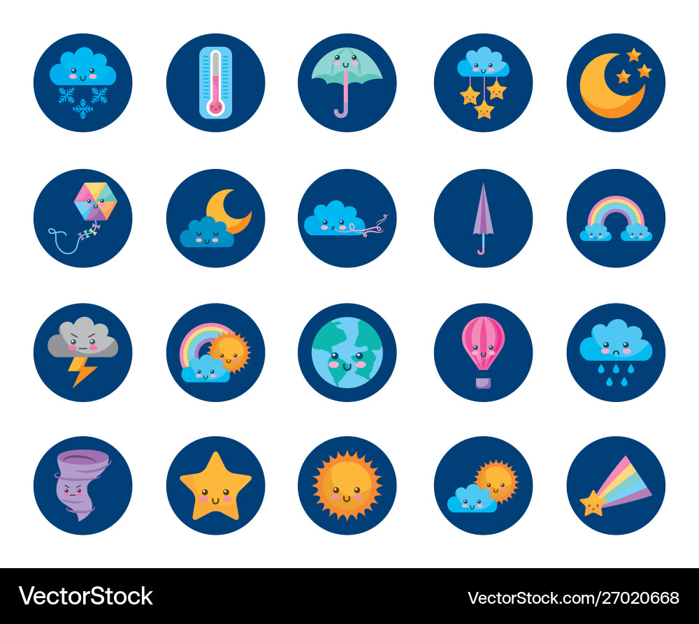 Time and weather set icons Royalty Free Vector Image