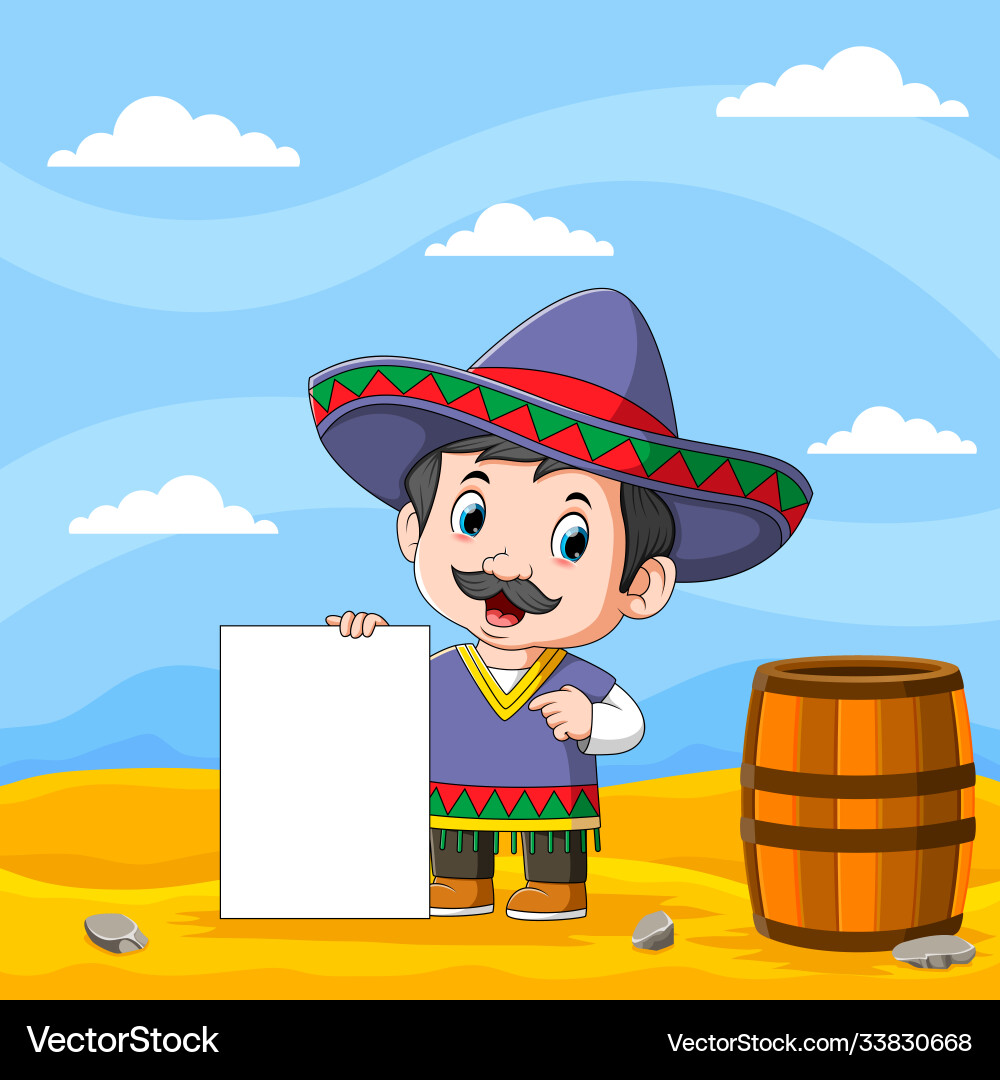 Uncle in mexican costume holding Royalty Free Vector Image