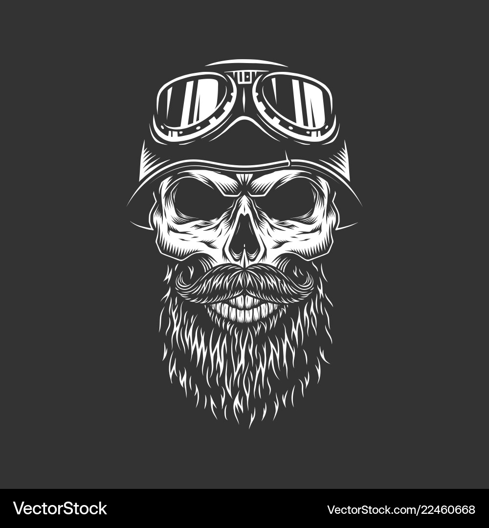 Vintage monochrome biker skull Royalty Free Vector Image