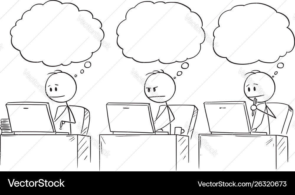 Cartoon three businessmen working or typing on Vector Image