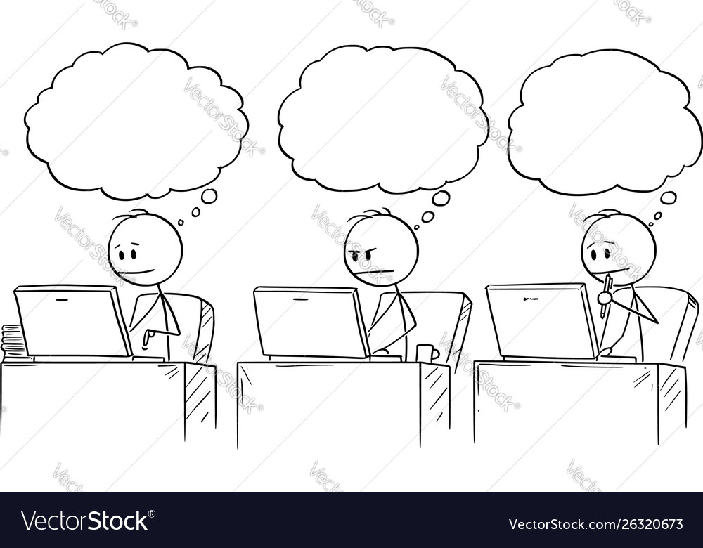 Cartoon three businessmen working or typing Vector Image Cartoon three businessmen working or typing Vector Image