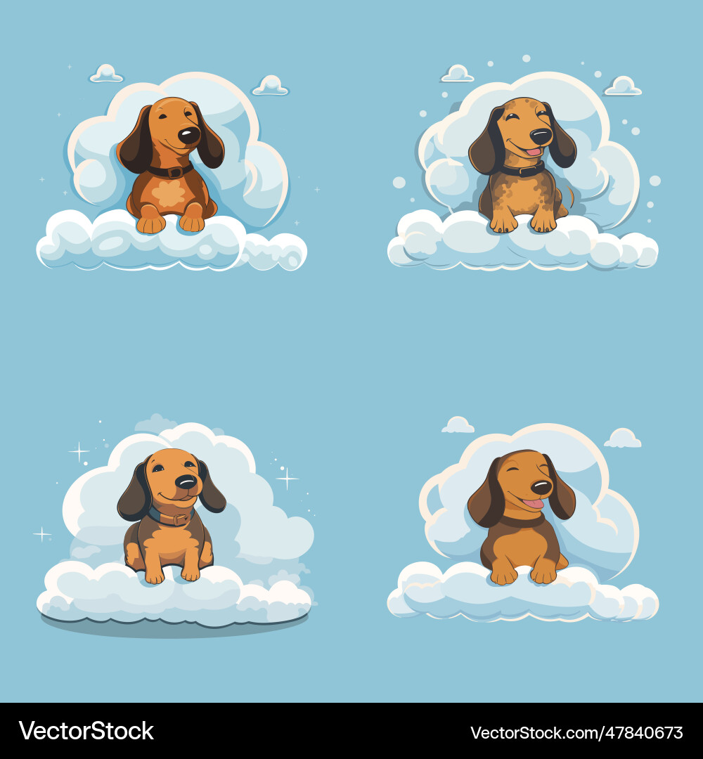 Happy dachshund dog floating on cloud simple art Vector Image