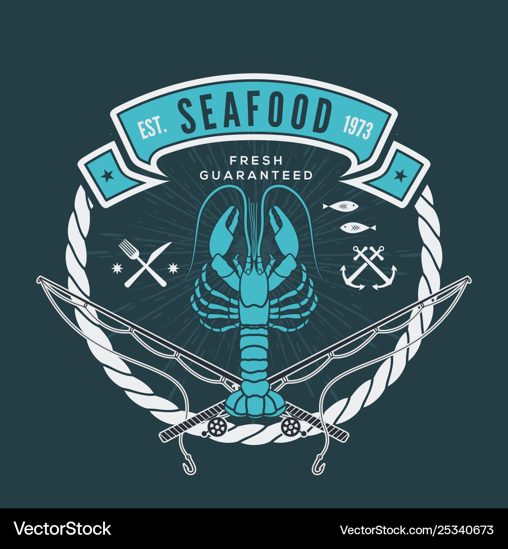 Seafood label badge emblem or logo Royalty Free Vector Image
